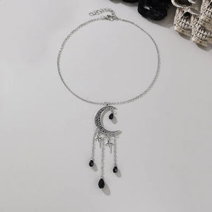 AZ323 Silver Color Moon with Black Gems Necklace with FREE EARRINGS