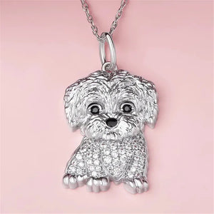 AZ191 Silver Colored Cute Dog Gem Necklace with FREE EARRINGS