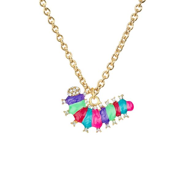 N954 Baked Enamel Colorful Caterpillar with Rhinestones Necklace with ...